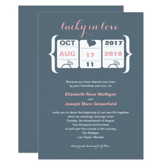 Pink and Gray Slot Machine Wedding Invitation | Zazzle.com