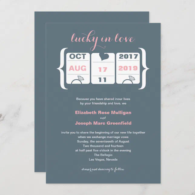 Pink and Gray Slot Machine Wedding Invitation | Zazzle