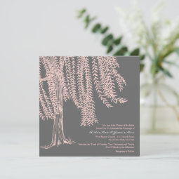Pink and Gray Willow Tree Wedding Invitation | Zazzle