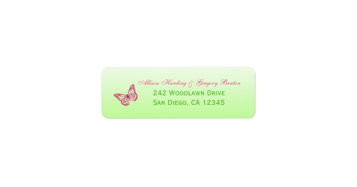 Pink and Green Butterfly Return Address Label | Zazzle