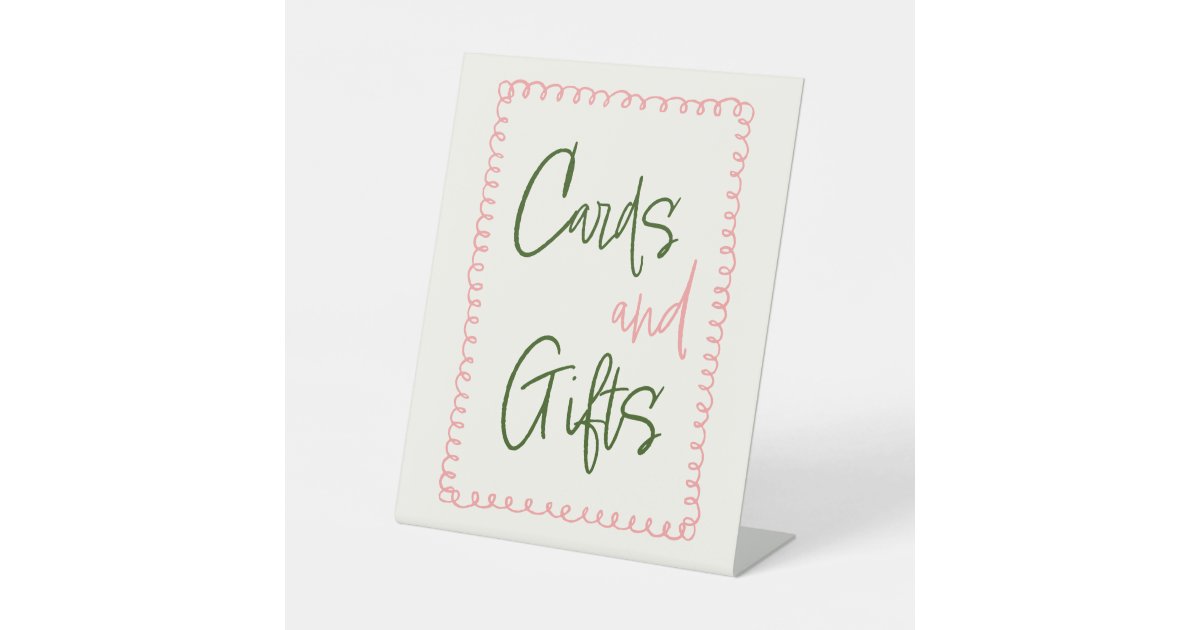 Pink and Green Cards And Gifts Table Sign | Zazzle