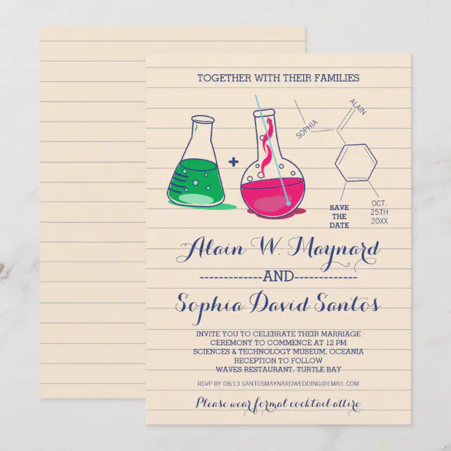 Pink and Green Chemistry Wedding Invitations | Zazzle