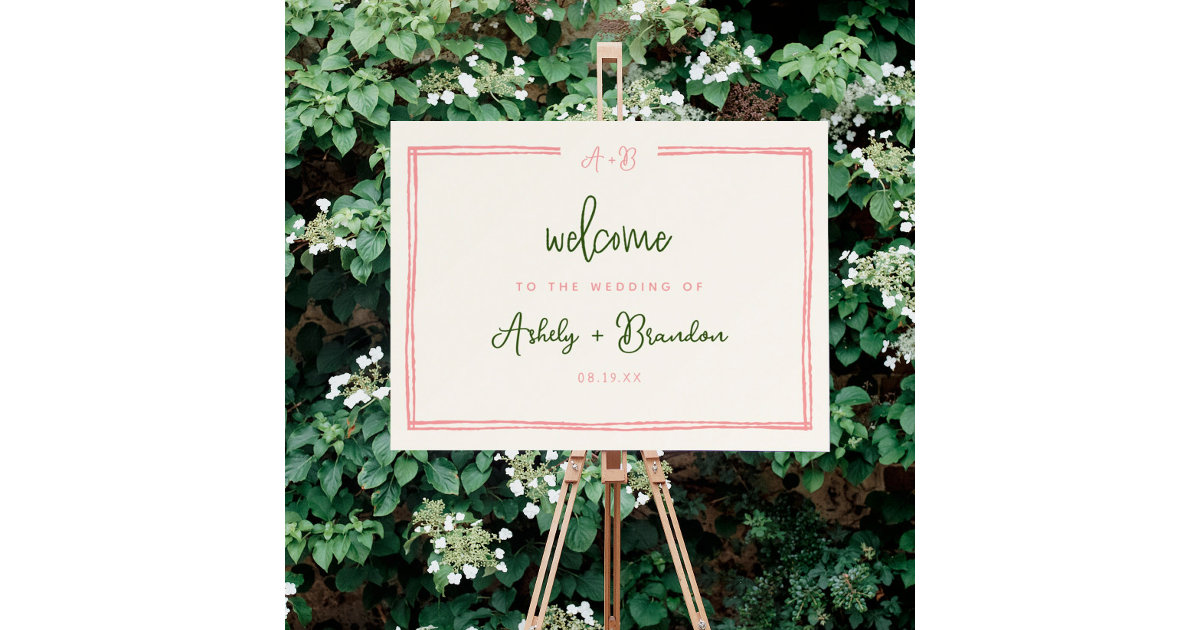 Pink and Green Colorful Wedding Welcome Sign | Zazzle
