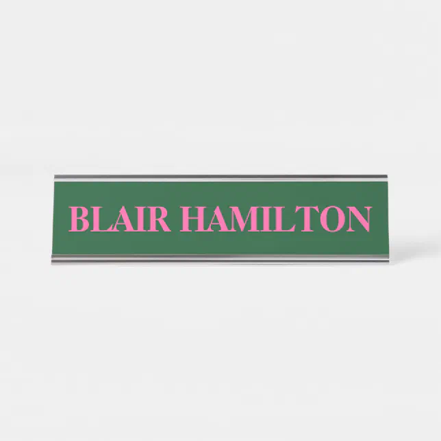 Pink and Green Desk Name Plate | Zazzle