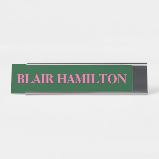 Pink and Green Desk Name Plate | Zazzle