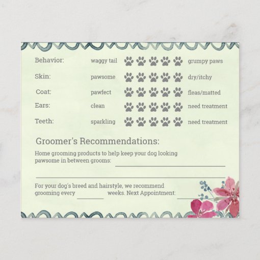 Pink and Green Floral Dog Grooming Report Card Flyer | Zazzle