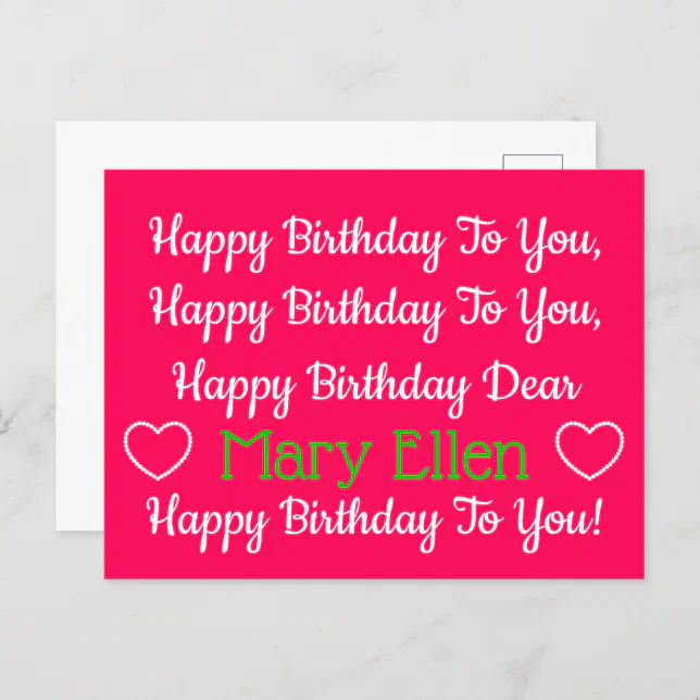 Pink and Green Happy Birthday Song Personalized Postcard | Zazzle