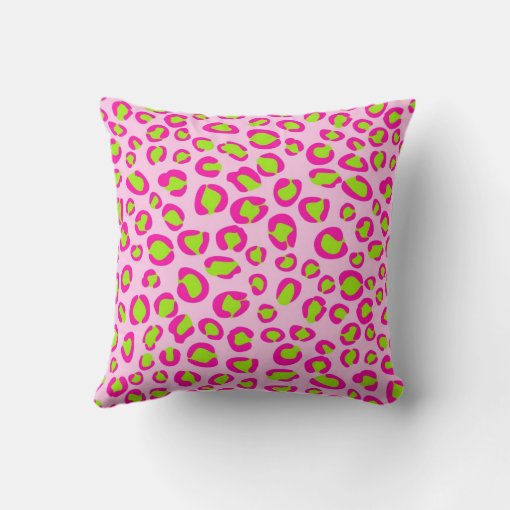 Pink and green leopard print throw pillow | Zazzle