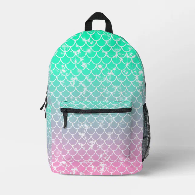 Pink and Green Mermaid Pattern Printed Backpack | Zazzle