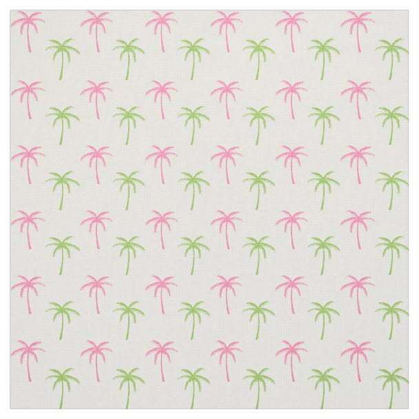 Preppy Pink and Green Palm Tree fabric | Zazzle