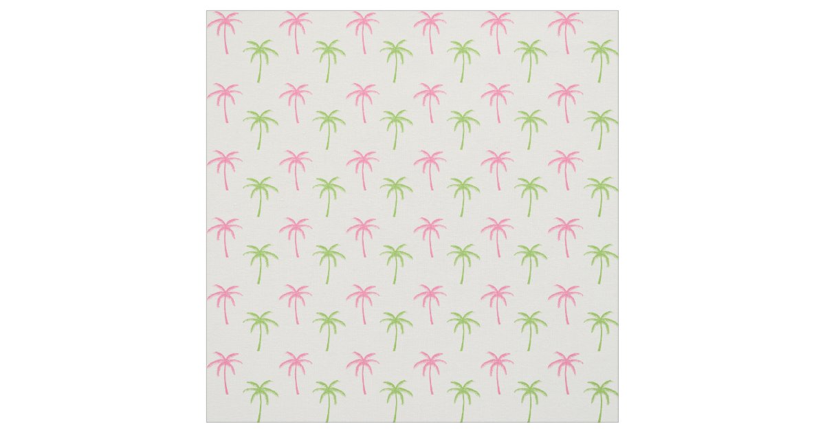Pink and Green Palm Trees Pattern Fabric | Zazzle