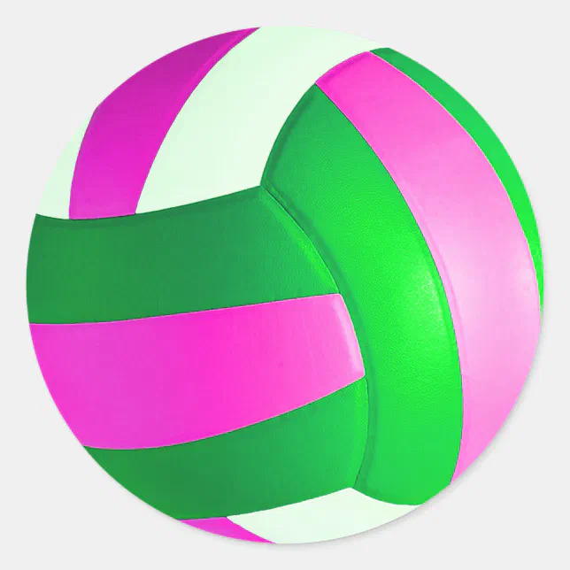 Pink and Green Volleyball classic round sticker | Zazzle