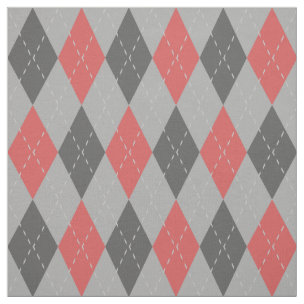 Pink Gray Argyle Pattern Fabric | Zazzle