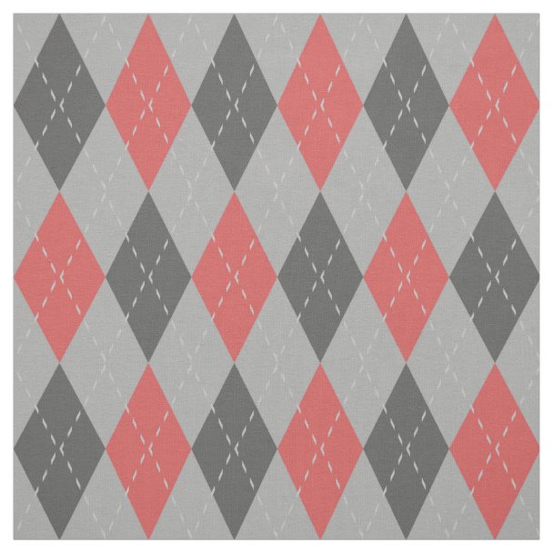 Pink Gray Argyle Pattern Fabric | Zazzle