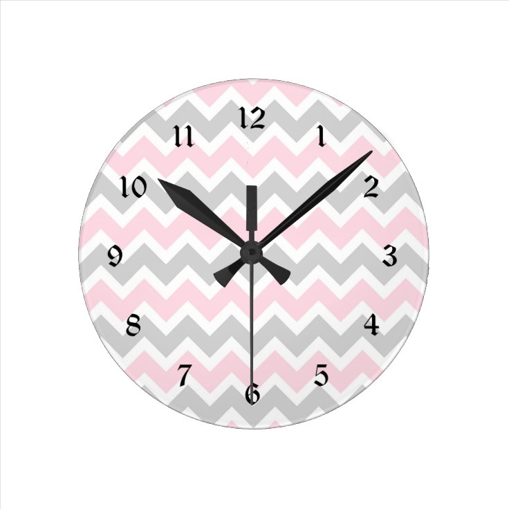 Pink and grey chevron baby girl nursery clock | Zazzle