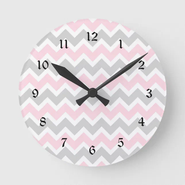 Pink and grey chevron baby girl nursery clock | Zazzle