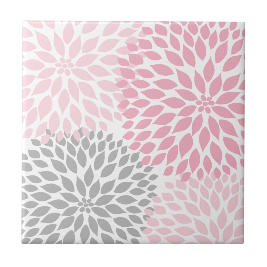Pink and grey dahlia accent art tile | Zazzle