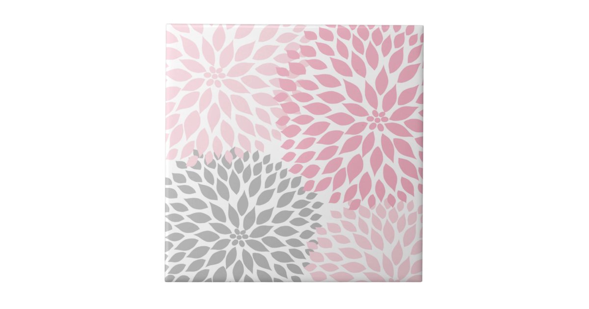 Pink and grey dahlia accent art tile | Zazzle
