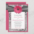 Pink and Grey Floral Damask Wedding Invitation | Zazzle