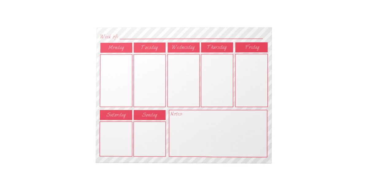 Pink and Grey Weekly Calendar Notepad | Zazzle