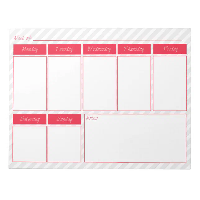 Pink and Grey Weekly Calendar Notepad | Zazzle