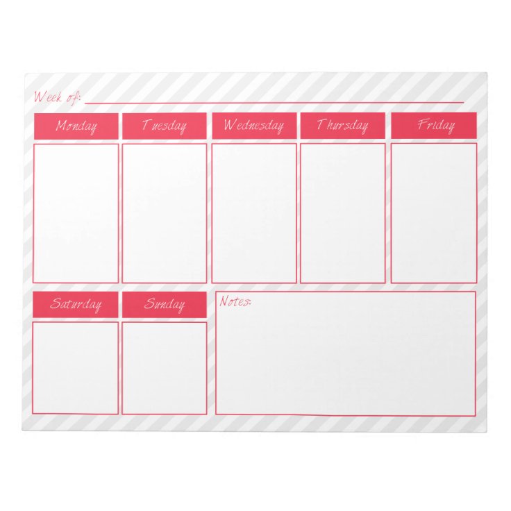 Pink and Grey Weekly Calendar Notepad | Zazzle
