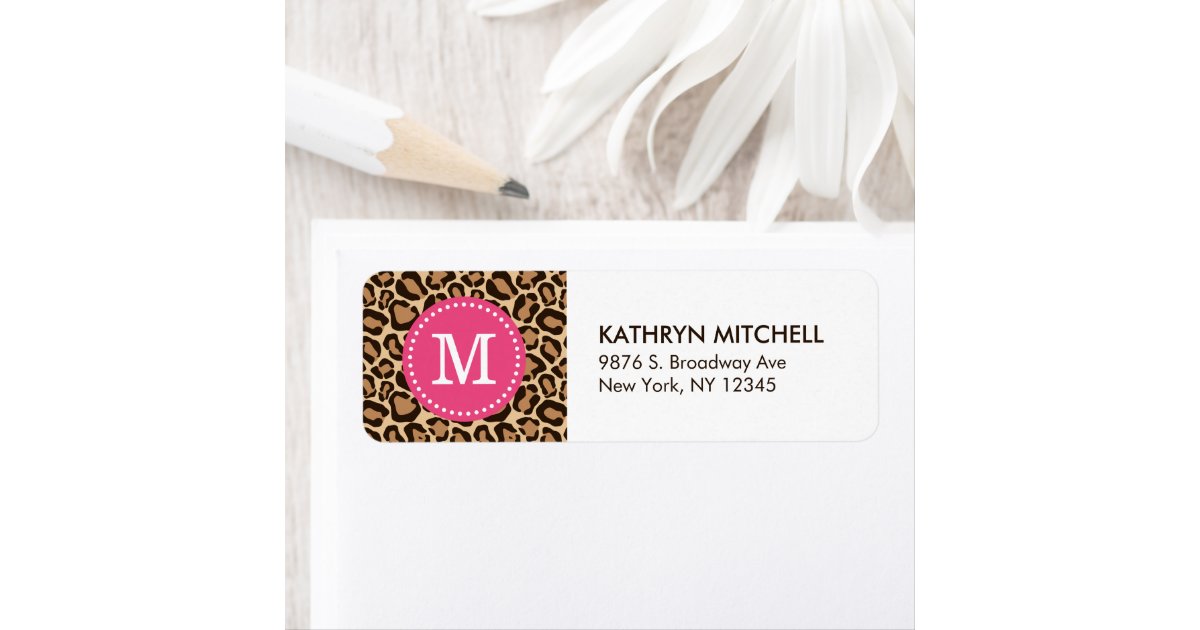 Pink and Leopard Print Custom Monogram Label | Zazzle