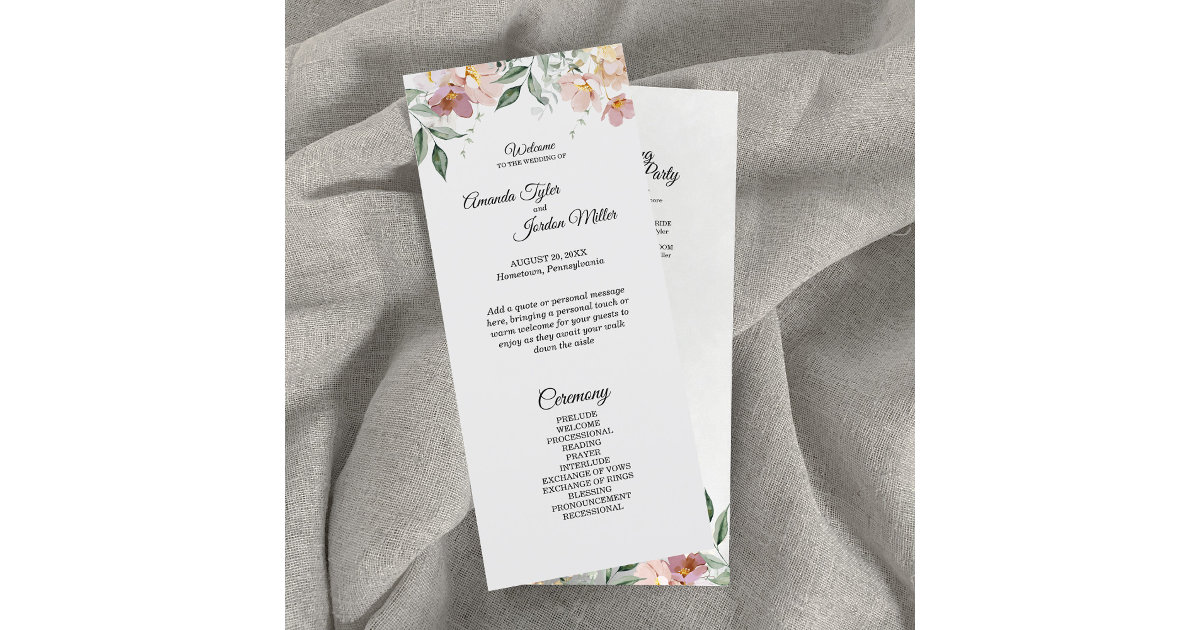 Pink and Mauve Vintage Floral Wedding Program | Zazzle