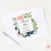 Pink and Midnight Blue Floral Wedding Favor Square Sticker | Zazzle