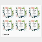 Pink and Midnight Blue Floral Wedding Favor Square Sticker | Zazzle