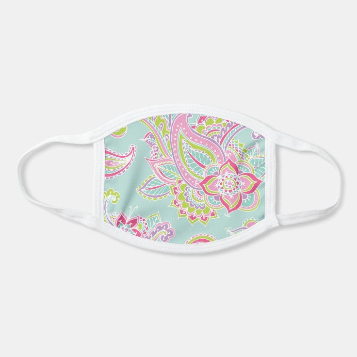 Pink and Mint Boho Paisley Pattern Face Mask | Zazzle