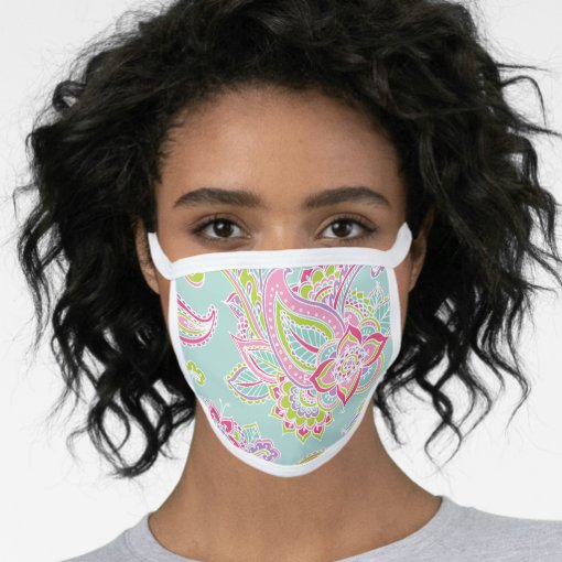 Pink and Mint Boho Paisley Pattern Face Mask | Zazzle