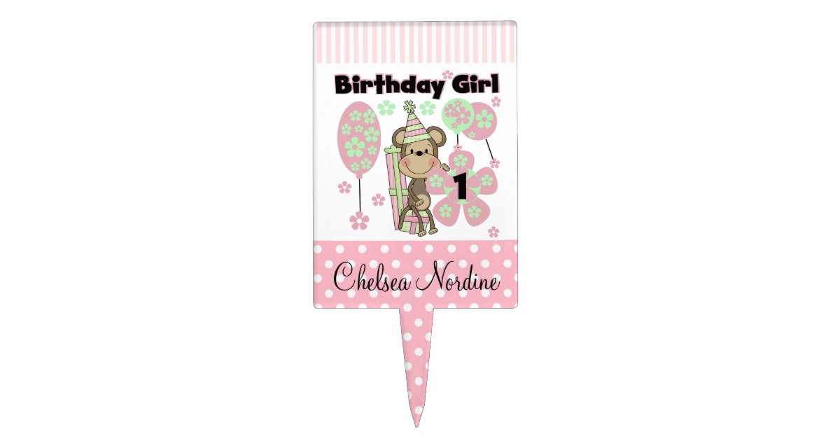 Pink and Mint Monkey 1st Birthday Cake Topper | Zazzle