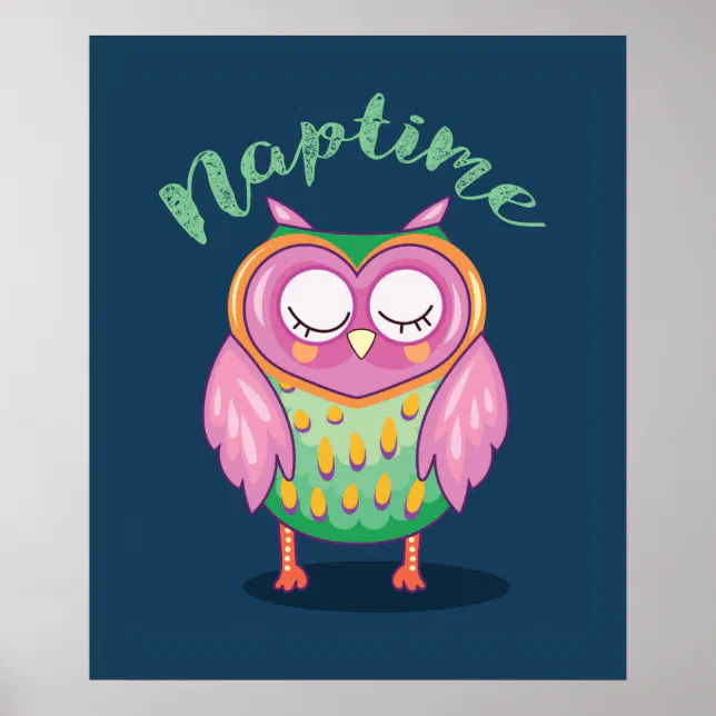 Pink and Mint Owl Nap Time Poster | Zazzle