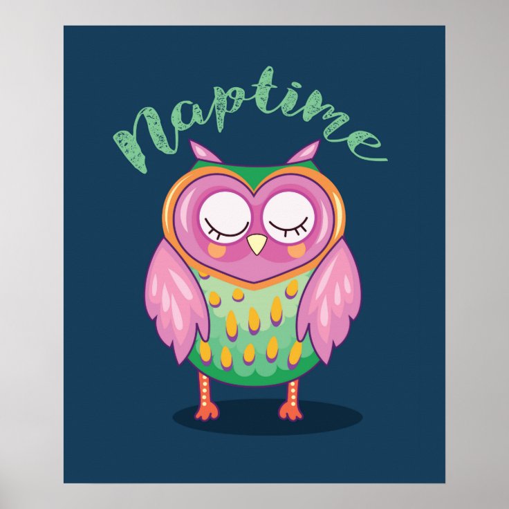 Pink and Mint Owl Nap Time Poster | Zazzle