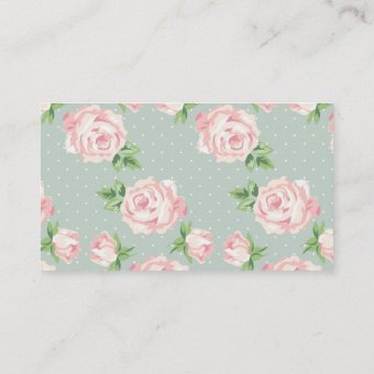 Pink and Mint Vintage Roses Pattern Calling Card | Zazzle