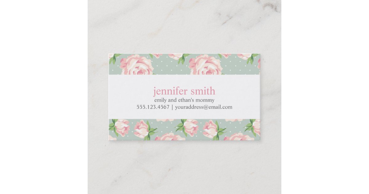 Pink and Mint Vintage Roses Pattern Calling Card | Zazzle