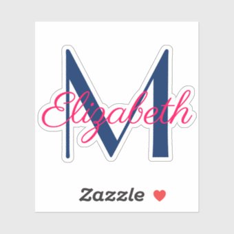 Pink and Navy Blue Monogram Sticker | Zazzle