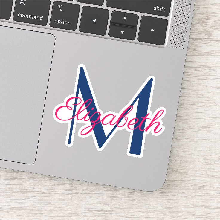 Pink and Navy Blue Monogram Sticker | Zazzle