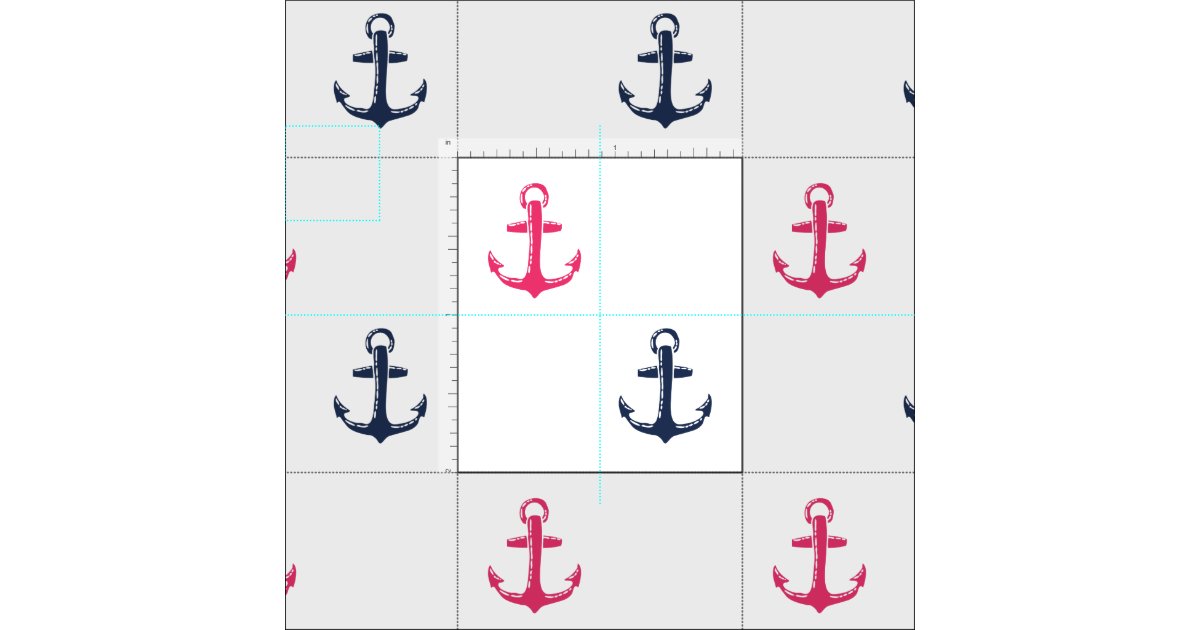 Pink and Navy Nautical Anchor Print Fabric | Zazzle