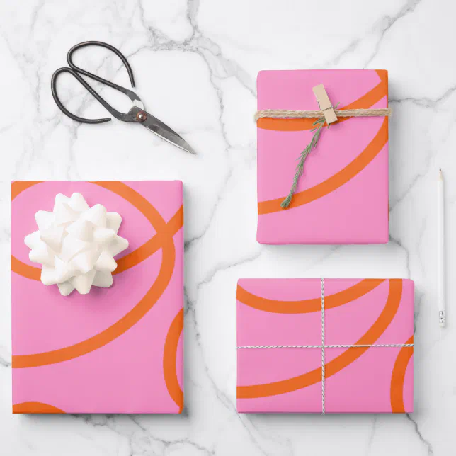 Pink And Orange Abstract Lines Brush Strokes Wrapping Paper Sheets | Zazzle