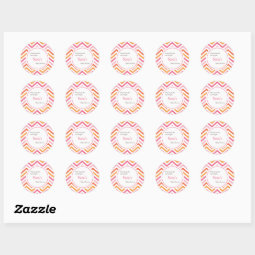 Pink and Orange Chevron Favor Sticker | Zazzle