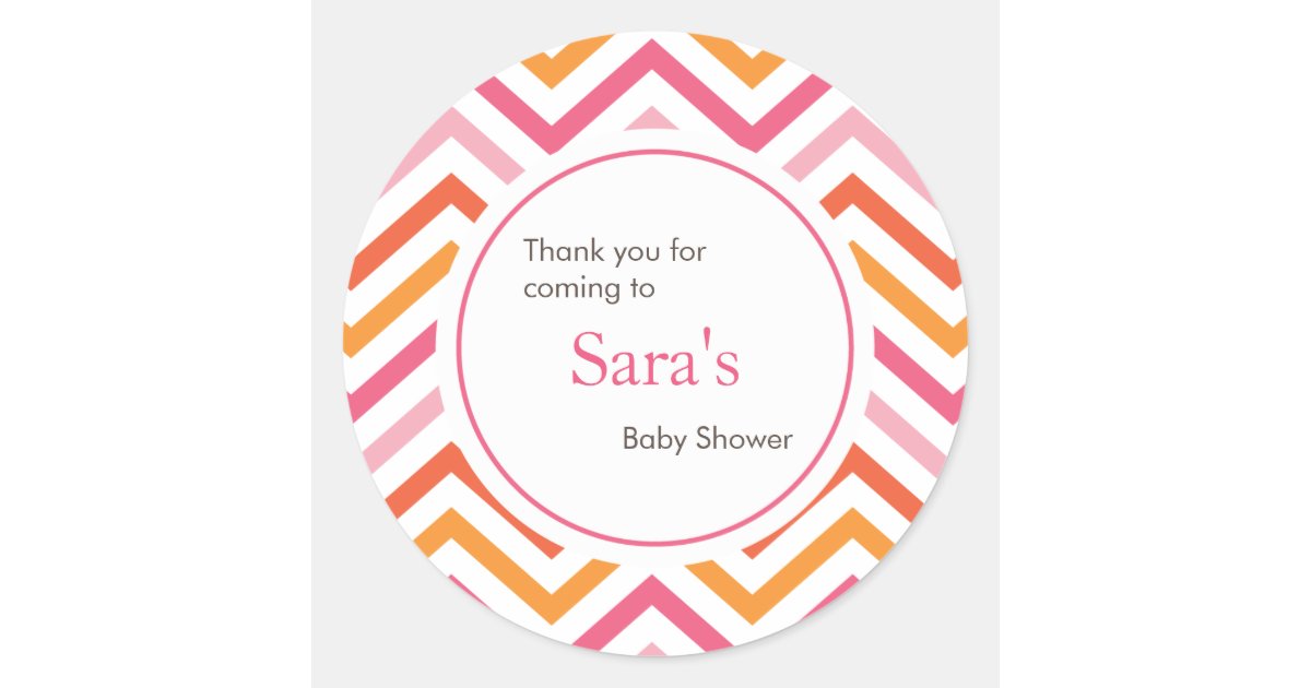 Pink and Orange Chevron Favor Sticker | Zazzle