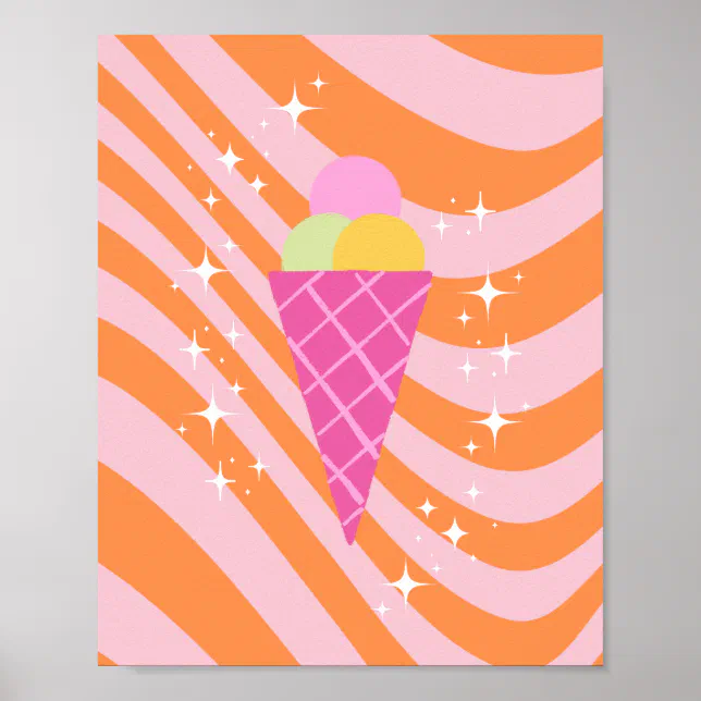 Pink and Orange Ice cream, Ice Cream Art, Preppy Poster | Zazzle