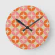 Pink and Orange Mid Century Mod Geometric Pattern Round Clock | Zazzle