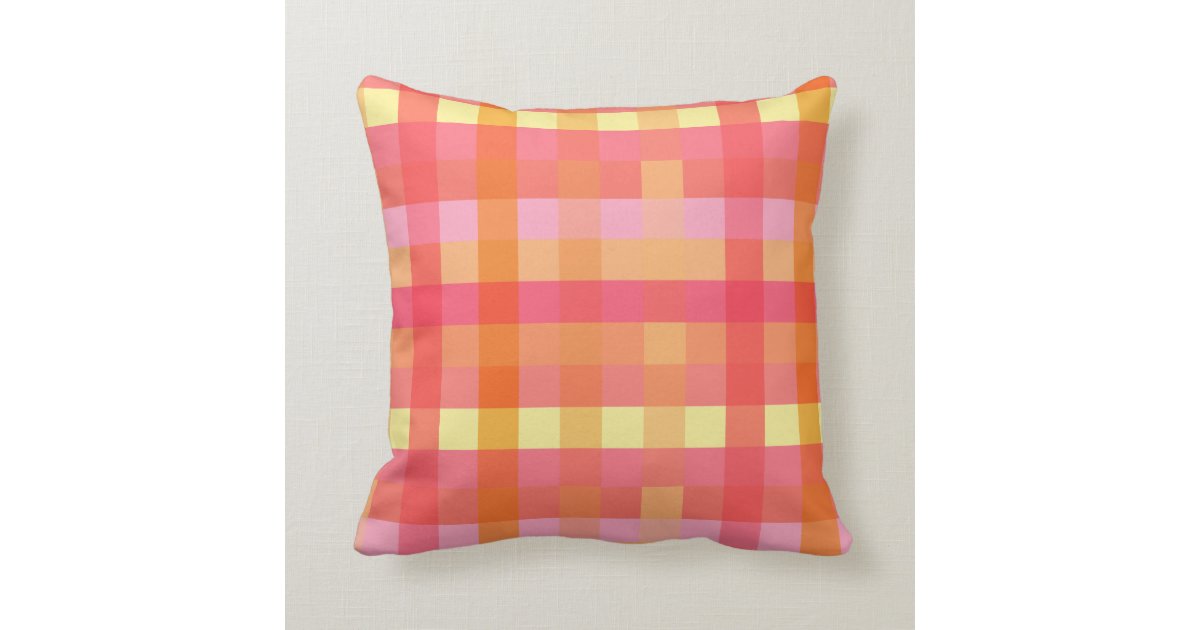 Pink and orange plaid throw pillow | Zazzle.com