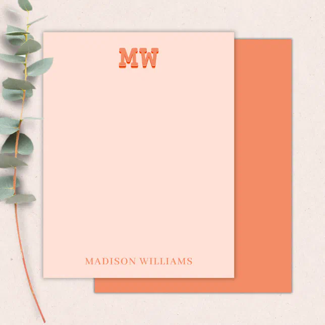Pink and Orange Retro Typography Monogram Initial Note Card | Zazzle