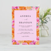 Pink and Orange Watercolor Floral & Wavy Frame Invitation | Zazzle