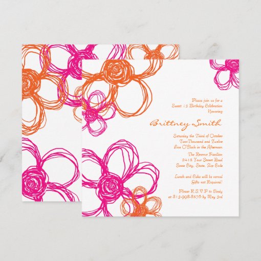 Pink and Orange Wild Flowers Birthday Invitation | Zazzle