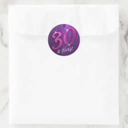 Pink and Purple 30 and Flirty Birthday Stickers | Zazzle